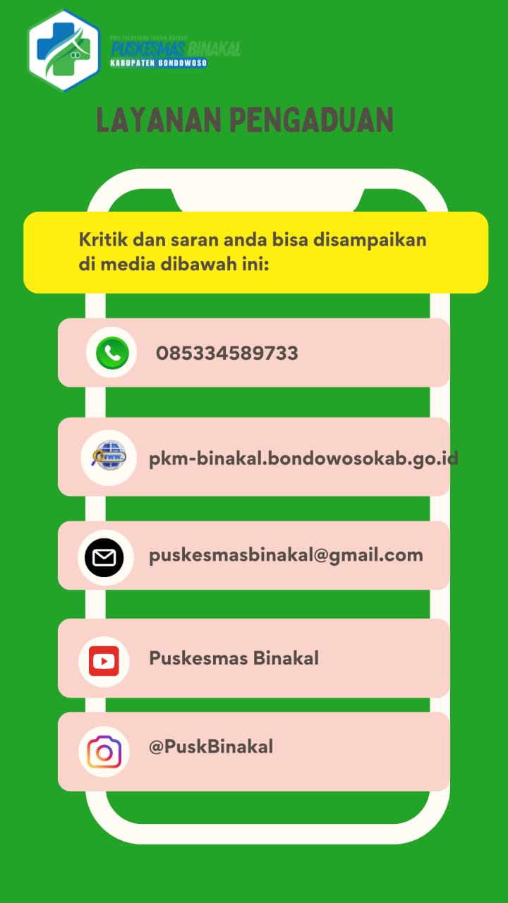 PENGADUAN PELAYANAN - PUSKESMAS BINAKAL Kab. Bondowoso